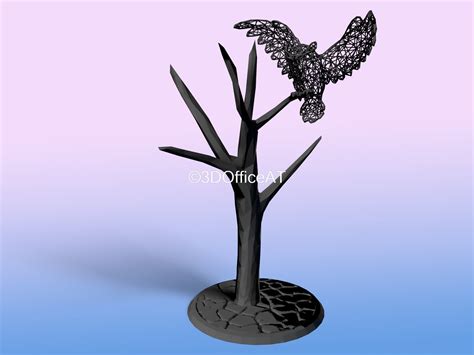 owl on tree in voronoi like style 3d model 3d printable cgtrader