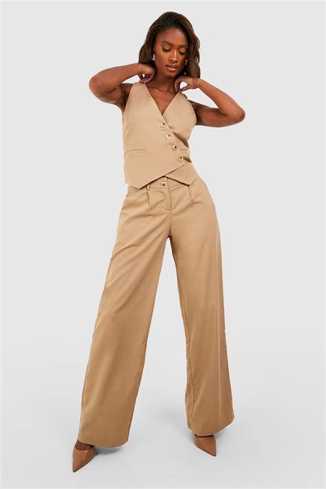 Mock Horn Double Button Wide Leg Tailored Pants Boohoo Au