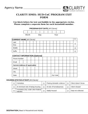 CLARITY HMIS HUD CoC PROGRAM EXIT Doc Template PdfFiller