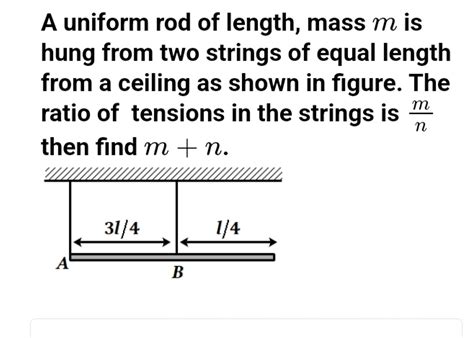 A Uniform Rod Of Length Mass M Is Hung From Two Strings Of Equal Length