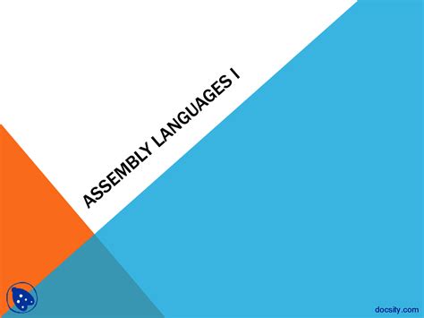 Introduction Part 1 Assembly Language Programming Lecture Slides Docsity