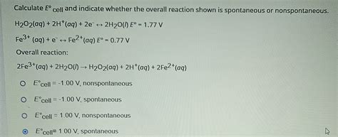 Calculate E∘ Cell And Indicate Whether The Overall
