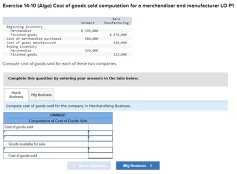 Solved Exercise Algo Cost Of Goods Sold Computation Chegg