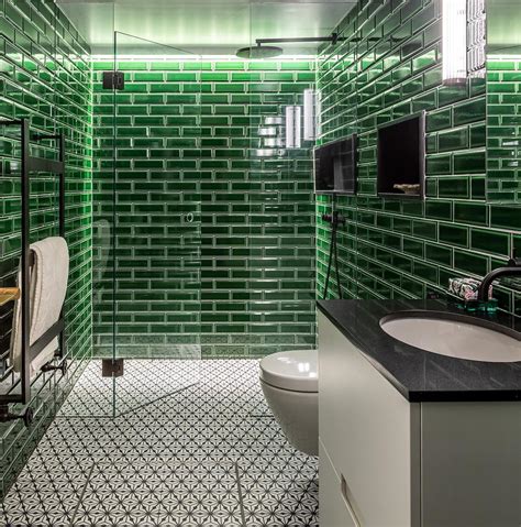 Green Subway Tiles Bathroom Interiors By Color