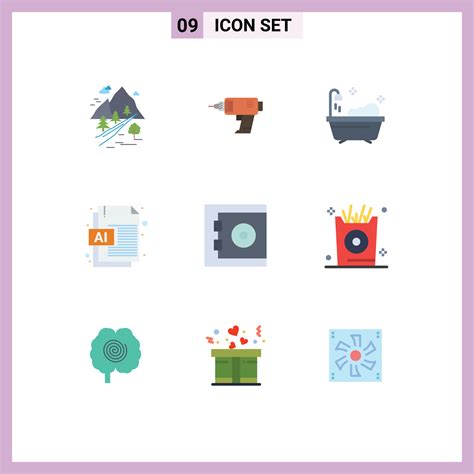 9 User Interface Flat Color Pack Of Modern Signs And Symbols Of Protect File Cordless Document