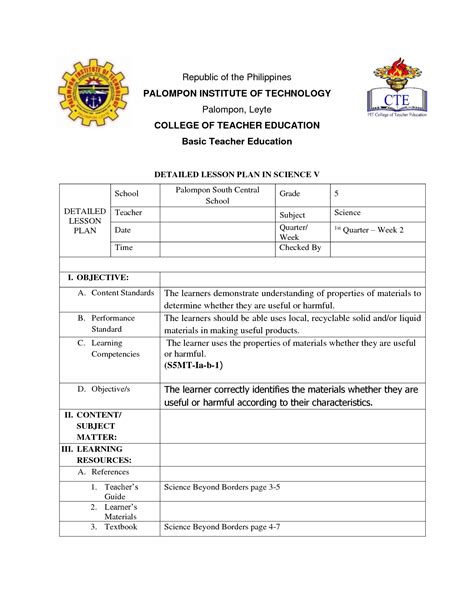 Lesson Plan Grade 5 Science