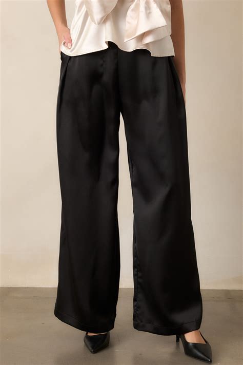 Black Satin Wide Leg Pants Office Outfits Red Dress