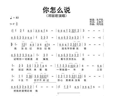 你怎么说简谱 邓丽君《你怎么说》简谱f调 乐手网