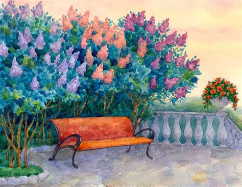 Lilacs And Bench Jigsaw Puzzle