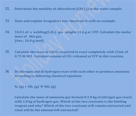 32 Determine The Molality Of Chloroform Chcl3 Studyx