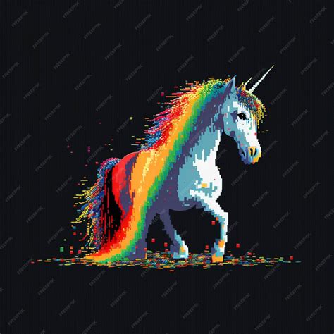 Premium Ai Image Pixel Unicorn With Rainbow On Black Background