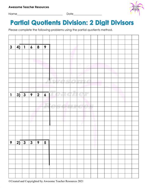Partial Quotients Division 2 Digit Divisors Worksheet 3 Partial