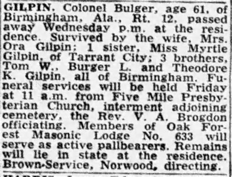 Obituary For Colonel Bulger Gilpin Age 61 ™