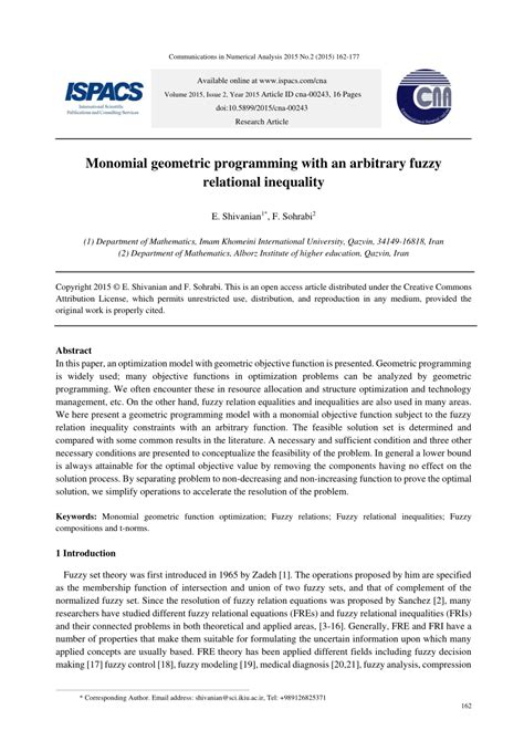 Pdf Monomial Geometric Programming With An Arbitrary Fuzzy Relational
