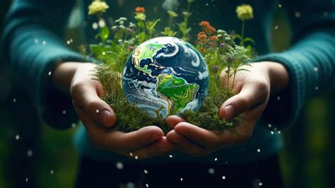 Earth Globe With Plants In Hands Save The Earth Concept Stock