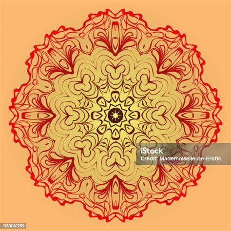 손으로 그린 민족 만다라 동그라미 레이스 장식 벡터 일러스트입니다 색칠 하기 책 인사말 카드 초대장 문신 레드 오렌지 일출 색상 0명에 대한 스톡 벡터 아트 및 기타 이미지