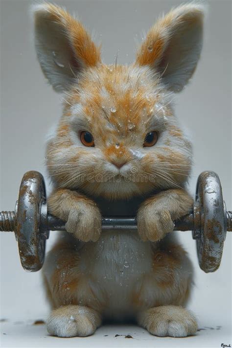 Rabbit S Character Is A Weightlifter With A Barbell Three Dimensional Illustration Stock