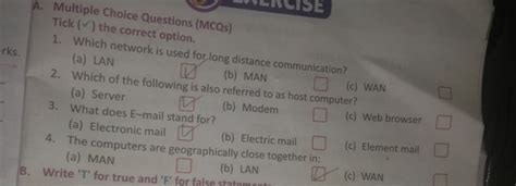 A Multiple Choice Questions Mcqs Tick The Correct Option 1 Whic