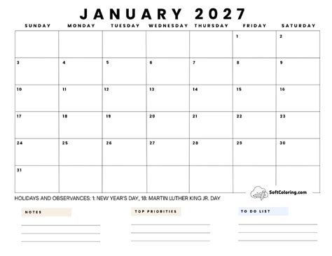 January 2027 Calendar Printable Watercolor Landscape Colo