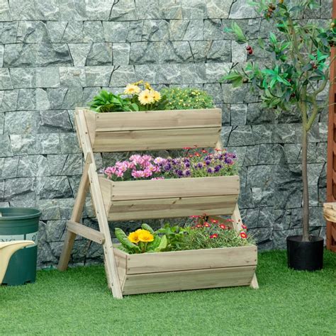 Outsunny 3 Tier Elevated Planter Box Vertical Wooden Raised Garden Bed