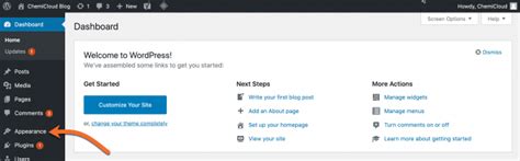 Wordpress Dashboard Appearance Chemicloud Blog