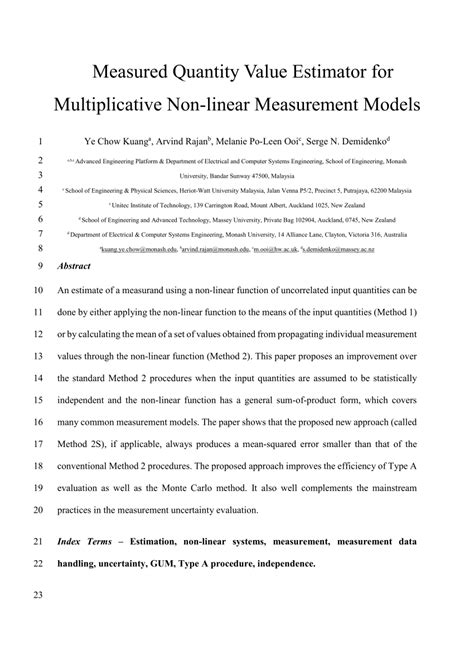 pdf measured quantity value estimator for multiplicative nonlinear