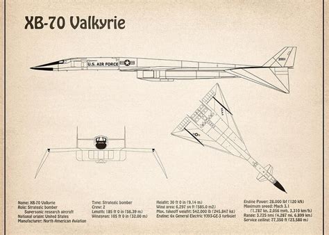 Xb 70 Valkyrie Airplane Blueprint Drawing Plans Schematics