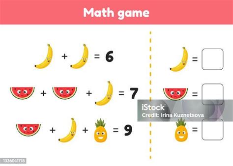 벡터 그림입니다 유치원 및 학령기 어린이를위한 수학 게임 정확한 숫자를 계산하고 삽입합니다 덧셈 과일 0명에 대한 스톡 벡터 아트 및 기타 이미지 Istock