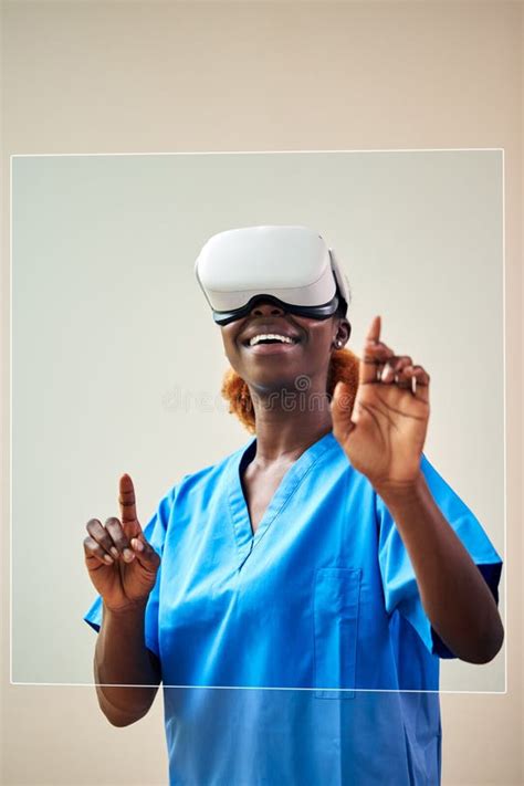 Female Nurse Or Doctor In Scrubs With Vr Headset Interacting With Ar