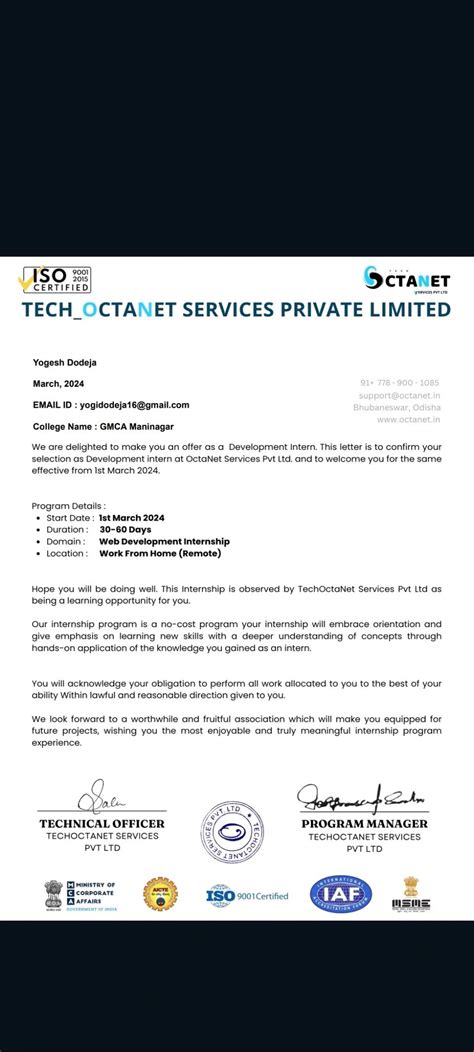 Yogesh Dodeja On Linkedin Webdevelopment Internship