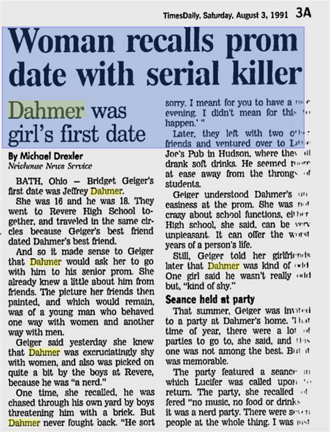 Bridget Geiger Describes The Jeff Dahmer She Knew In High School R