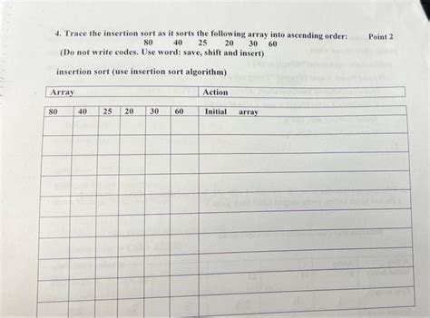Solved 4 Trace The Insertion Sort As It Sorts The Following