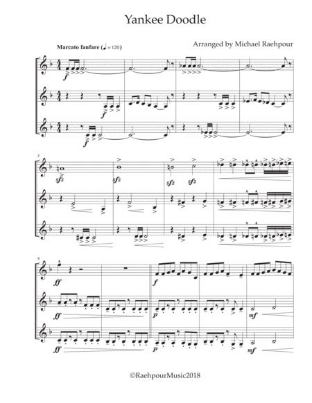 Yankee Doodle Trumpet Trio Arr Michael Raehpour By Michael