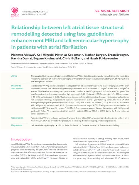 Pdf Reverse Remodeling Of Left Atrium After Catheter Ablation Of
