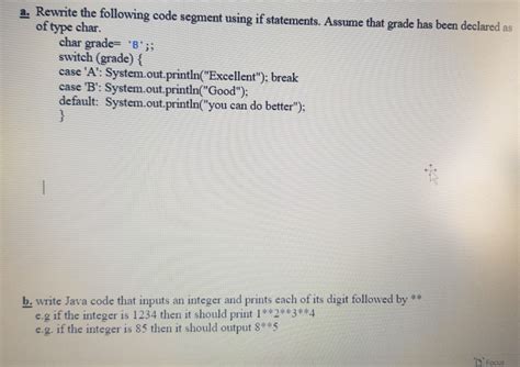 Solved a. Rewrite the following code segment using if | Chegg.com