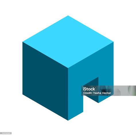 Blue 3d Cube With An Open Door Entrance Concept Box Shape Isometric Object Stock Illustration