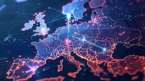 Europe Map Highlighted Showing Brain Neural Network Connections Stock