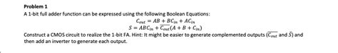 Solved Problem 1 A 1 Bit Full Adder Function Can Be Chegg Com