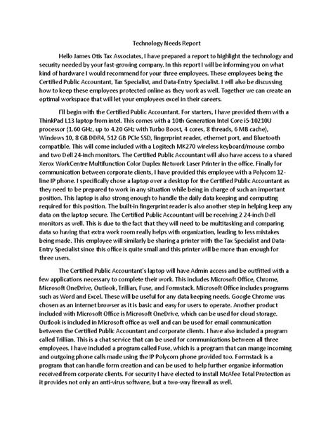 Technology Needs Report Technology Needs Report Hello James Otis Tax