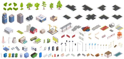 City Constructor Isometric Set Stock Vector Illustration Of