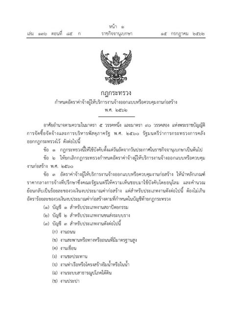 กฎกระทรวง กำหนดอัตราค่าจ้างผู้ให้บริการงานจ้างออกแบบหรือควบคุมงาน