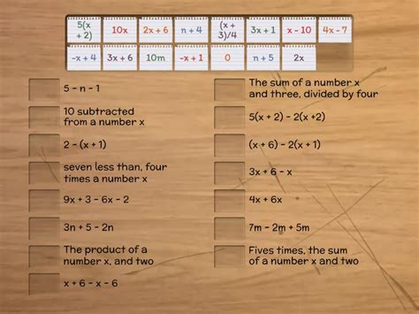 Simplifying Expressions And Writing Expressions Match Up