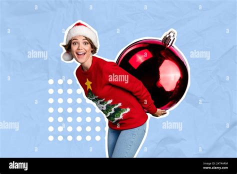 Christmas Brochure Collage Of Funky Lady Wear Santa Claus Headwear