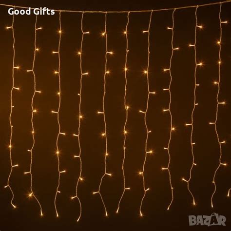 Коледни лампички Завеса 200 Led Наситено Топло бяло 5м Прозрачен