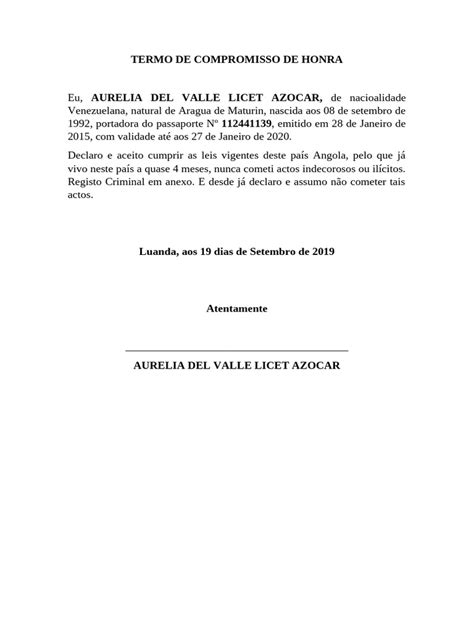 Termo De Compromisso De Honra Pdf