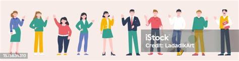 인사하고 인사하는 사람들 캐릭터 청소년 및 성인을 환영합니다 만화 여성 남자들이 손을 흔들고 다양한 민족 그룹 학생들이 멋진