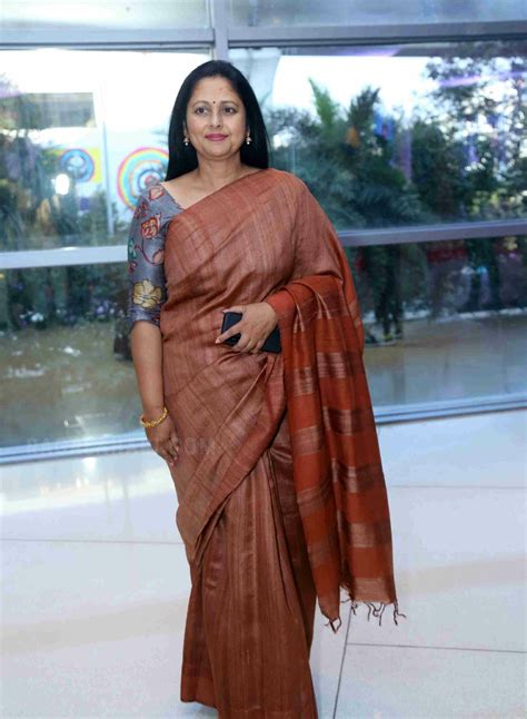 Jayasudha In A Brown Saree At Vaarasudu Movie Press Meet South India Fashion Raw Silk Saree