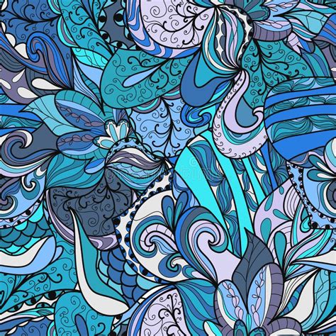 Seamless Blue Abstract Hand Drawn Waves Pattern Stock Vector