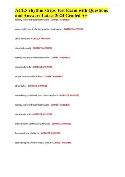 Summary Acls Rhythm Strips Test Exam With Questions And Answers Latest