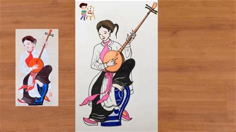 Vẽ mô phỏng tranh dân gian Hàng Trống Tố nữ Nét màu trong tranh dân